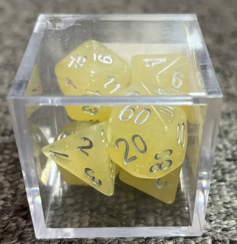 CHC Yellow set of 7 jelly Polyhedral dice with silver numbers | Koros ...