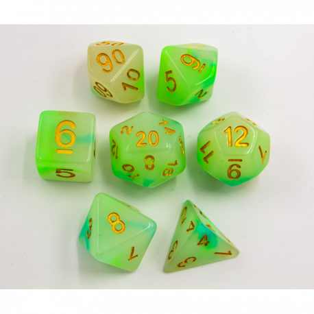 CHC: Green/White Set of 7 Jade Fusion Polyhedral Dice with Gold Number ...
